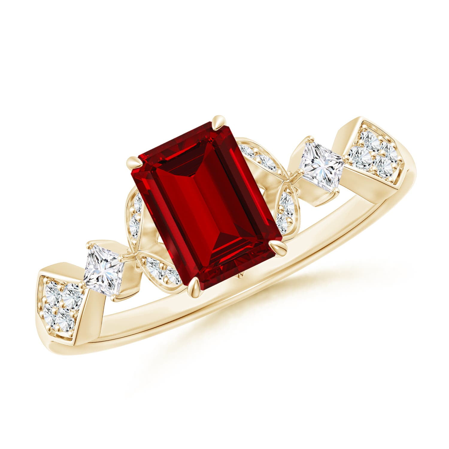 ANGARA Lab Grown 1 Ct Vintage Style Ruby Engagement Ring with Leaf ...