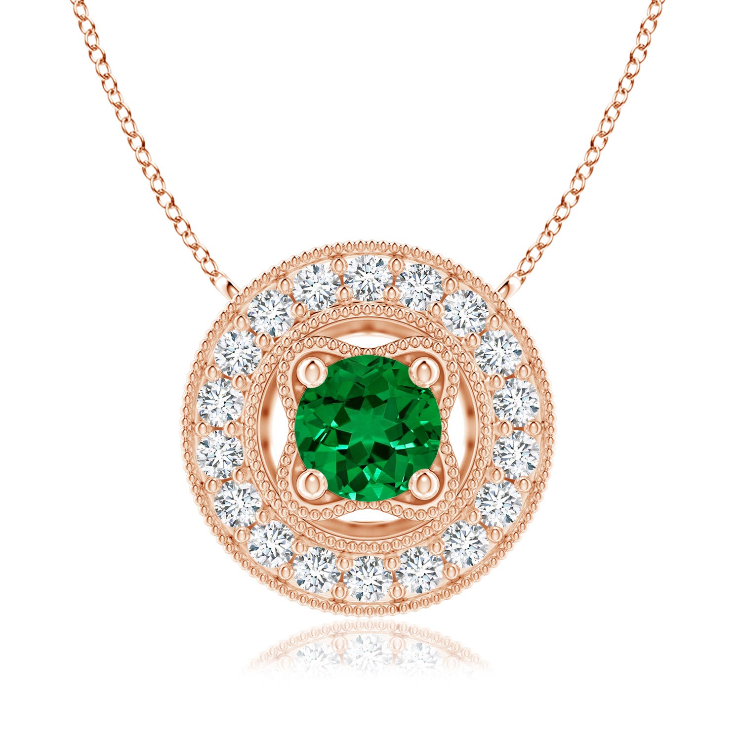ANGARA Lab Grown Vintage Style Emerald Halo Pendant with Milgrain ...