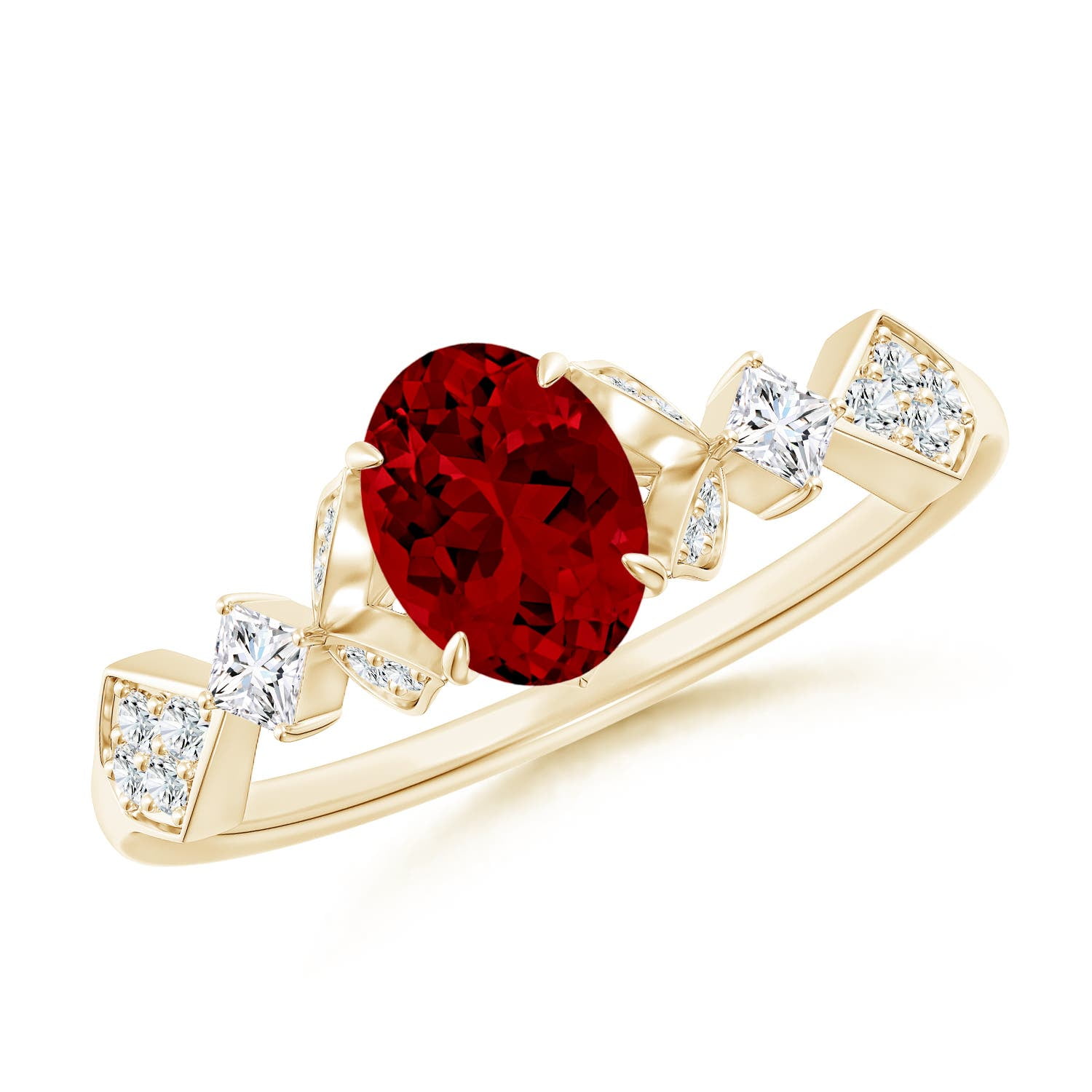 ANGARA Lab Grown 1 Ct Vintage Style Oval Ruby Engagement Ring with Leaf ...