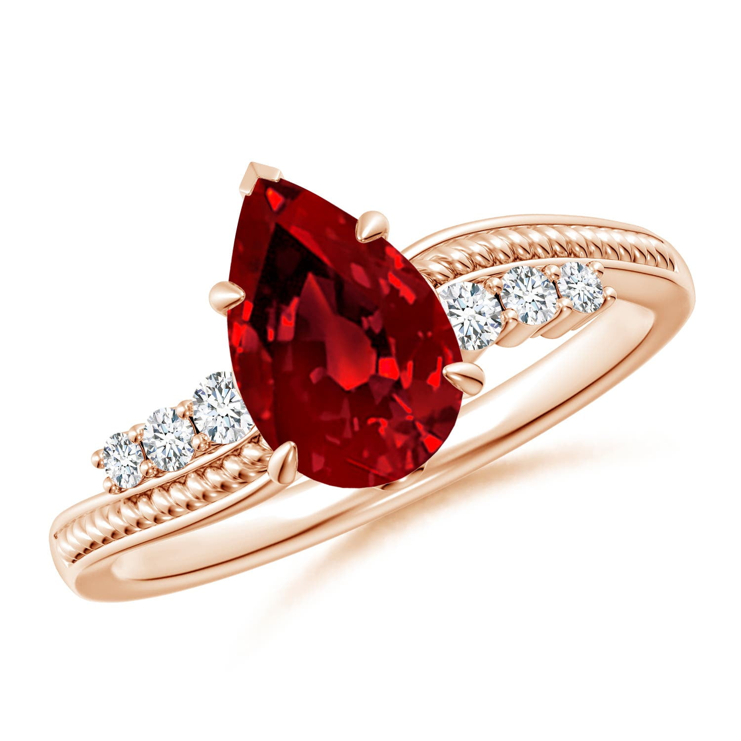 ANGARA Lab Grown 1.9 Ct Vintage Style Pear Ruby Bypass Shank Engagement Ring for Women in 14K ...