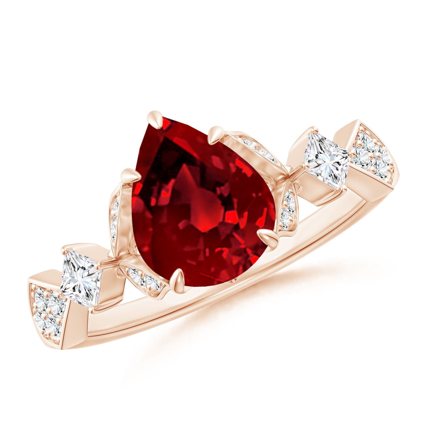 ANGARA Lab Grown 1.9 Ct Vintage Style Pear Ruby Engagement Ring with ...