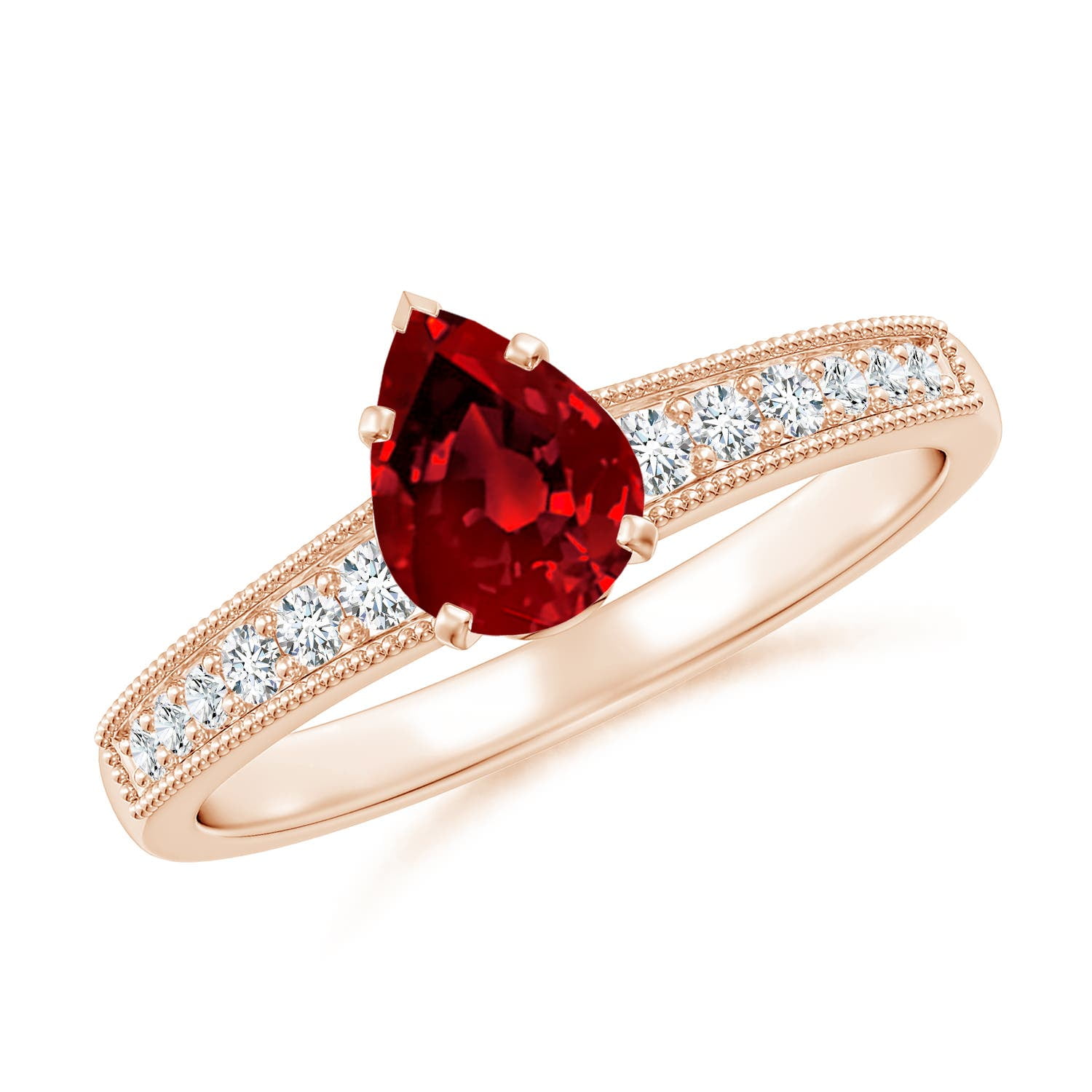 ANGARA Lab Grown Vintage Style Pear-Shaped Ruby Engagement Ring with ...
