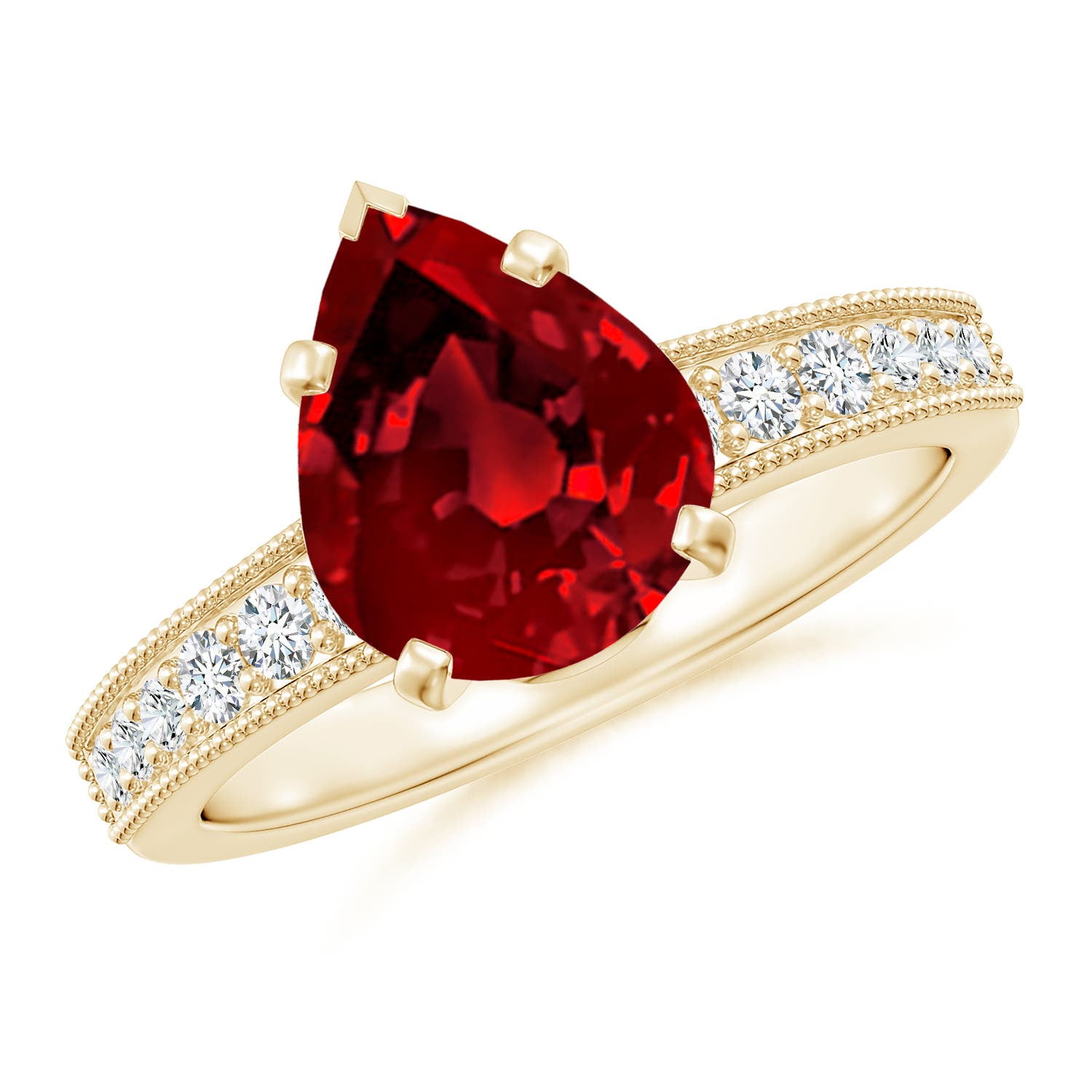 ANGARA Lab Grown 2.7 Ct Vintage Style Pear-Shaped Ruby Engagement Ring ...