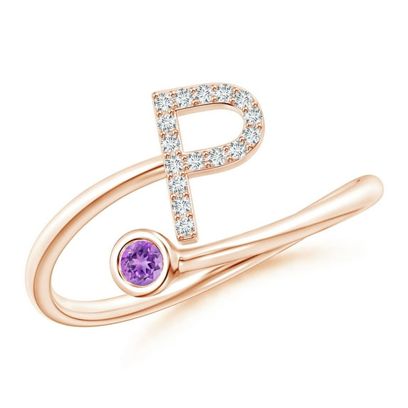 ANGARA Natural Capital "P" Diamond Initial Ring with Bezel-Set Amethyst ...