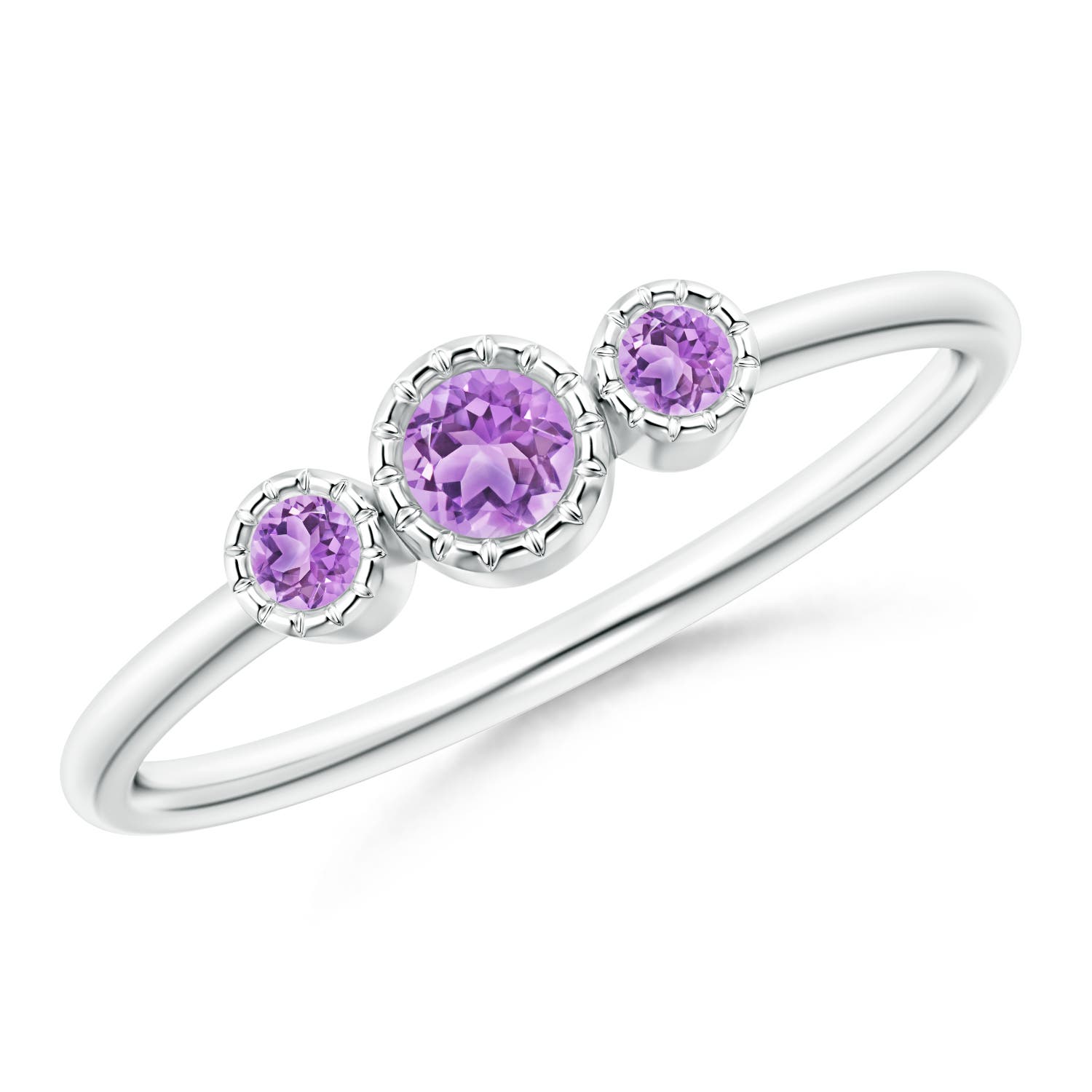 ANGARA Natural Bezel-Set Round Amethyst Three Stone Ring in 14K White Gold for Women (Size-3mm ...