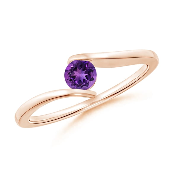 ANGARA Natural Bar-Set Solitaire Round Amethyst Bypass Ring in 14K Rose ...
