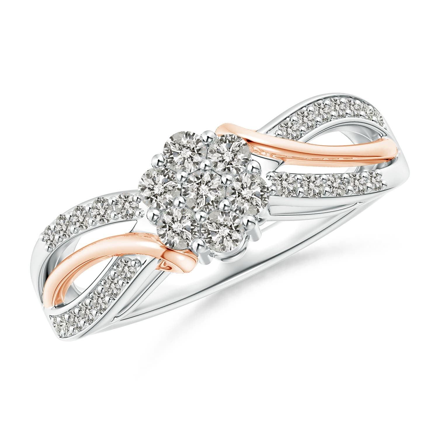 ANGARA Natural Diamond Flower Cluster 2 Tone Bypass Ring in 14K White ...