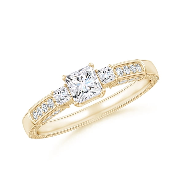 ANGARA Natural Princess-Cut Diamond Three Stone Ring in 14K Yellow Gold ...