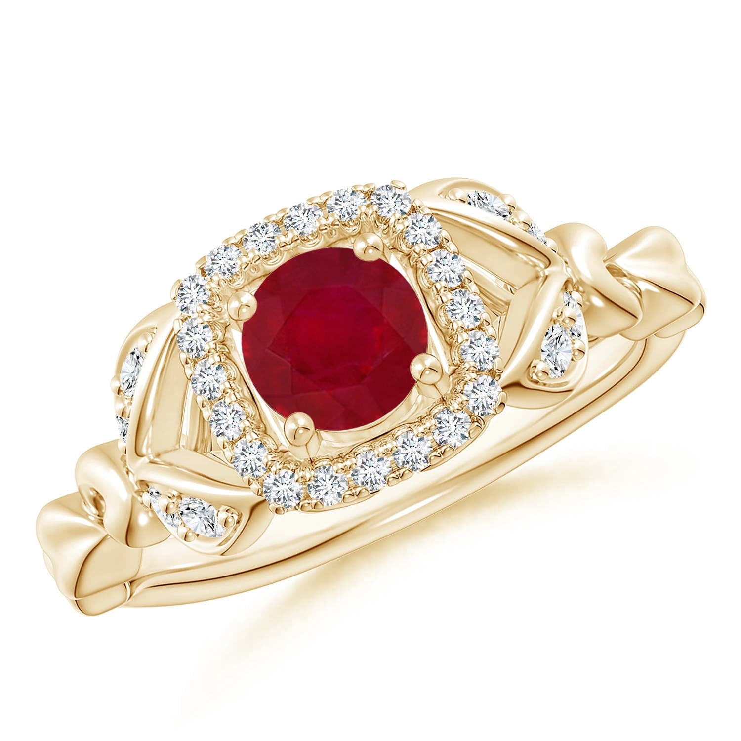 ANGARA Natural Nature Inspired Ruby Halo Ring with Leaf Motifs in 14K ...