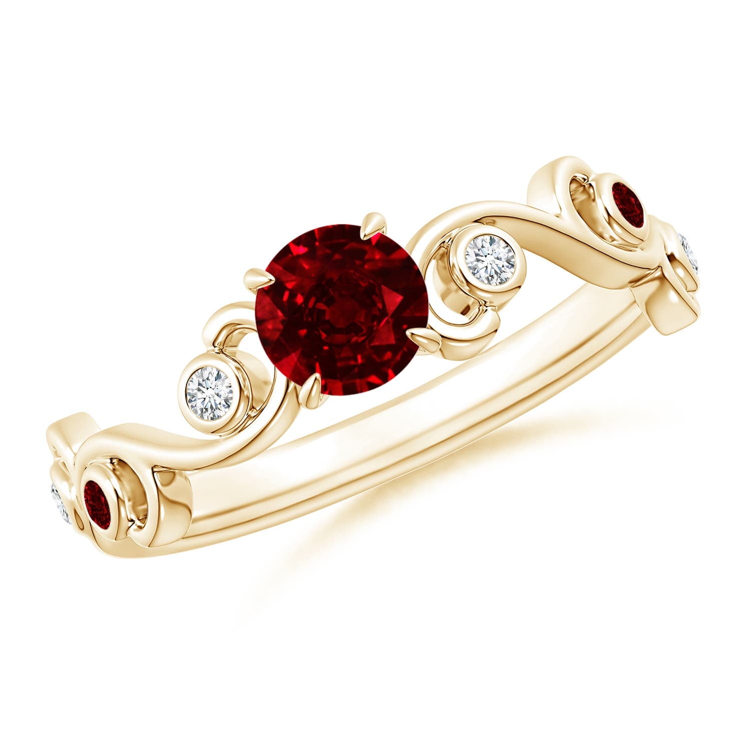 ANGARA Natural Ruby and Diamond Ivy Scroll Ring in 14K Yellow Gold for ...