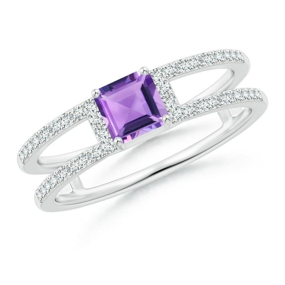 ANGARA Natural Square Emerald-Cut Amethyst Parallel Split Shank Ring in 14K White Gold for Women ...