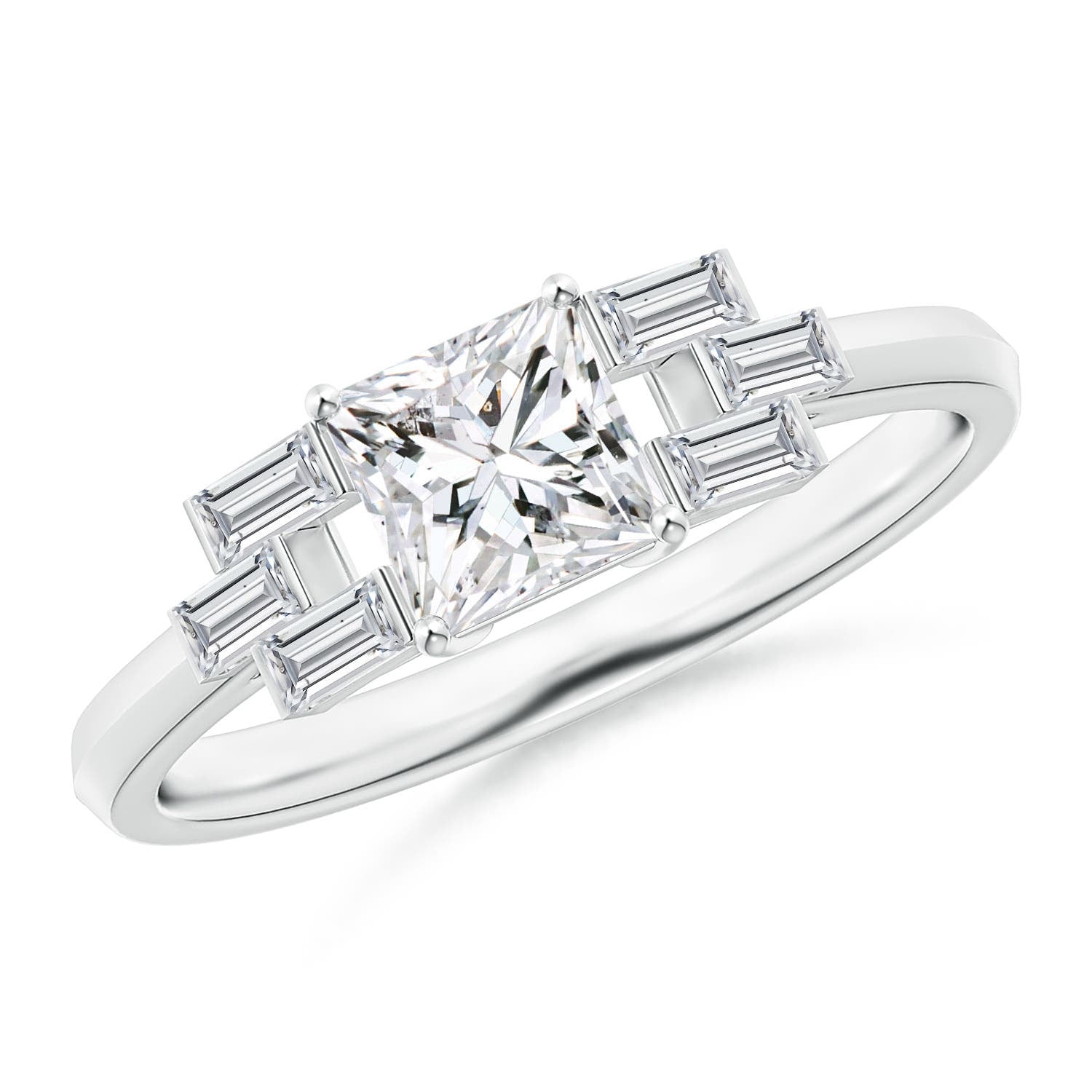 ANGARA Natural Princess Diamond Rectangle Link Ring in 14K White Gold ...