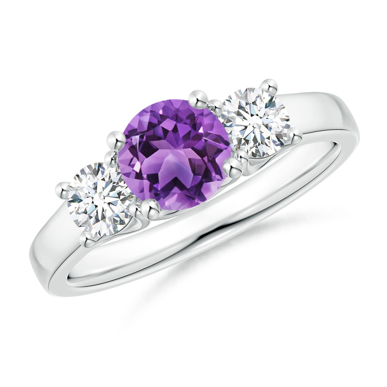 ANGARA Natural Classic Round Amethyst and Diamond Three Stone Ring in ...