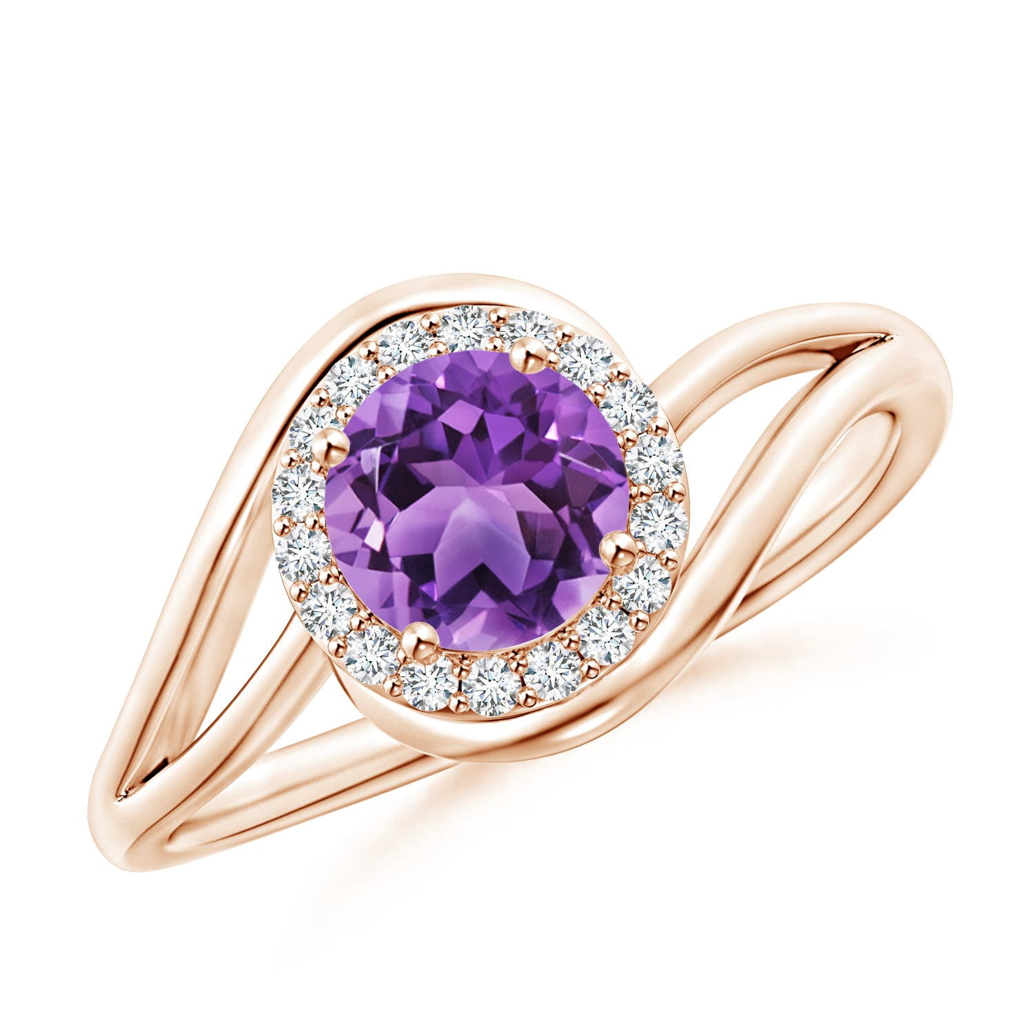 ANGARA Natural Amethyst Bypass Engagement Ring with Diamond Halo in 14K ...