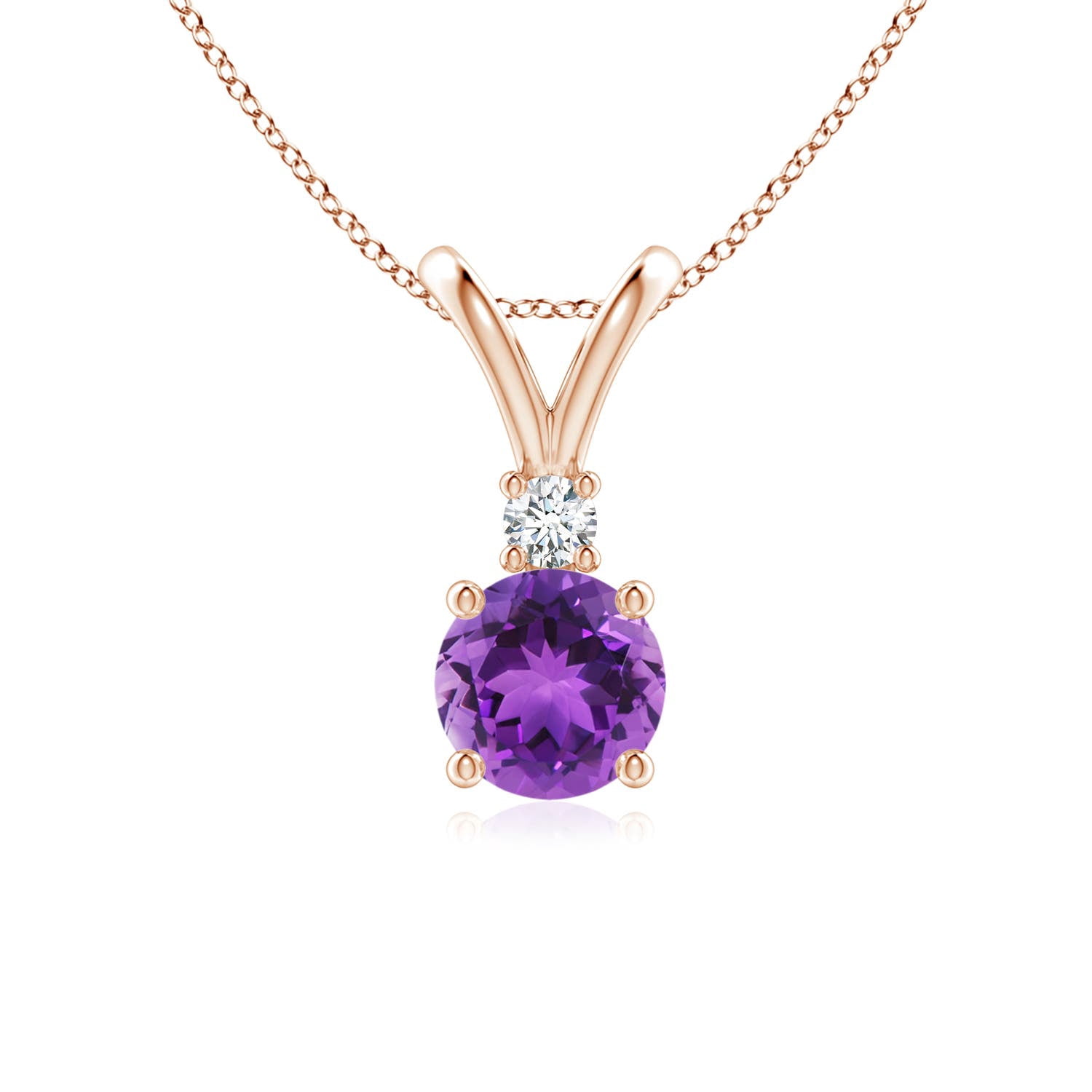 ANGARA Natural Round Amethyst Solitaire V-Bale Pendant with Diamond in ...