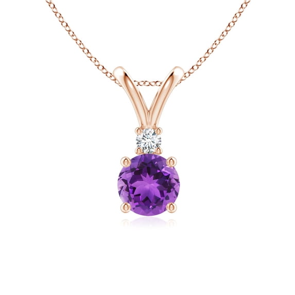 ANGARA Natural Round Amethyst Solitaire V-Bale Pendant with Diamond in ...