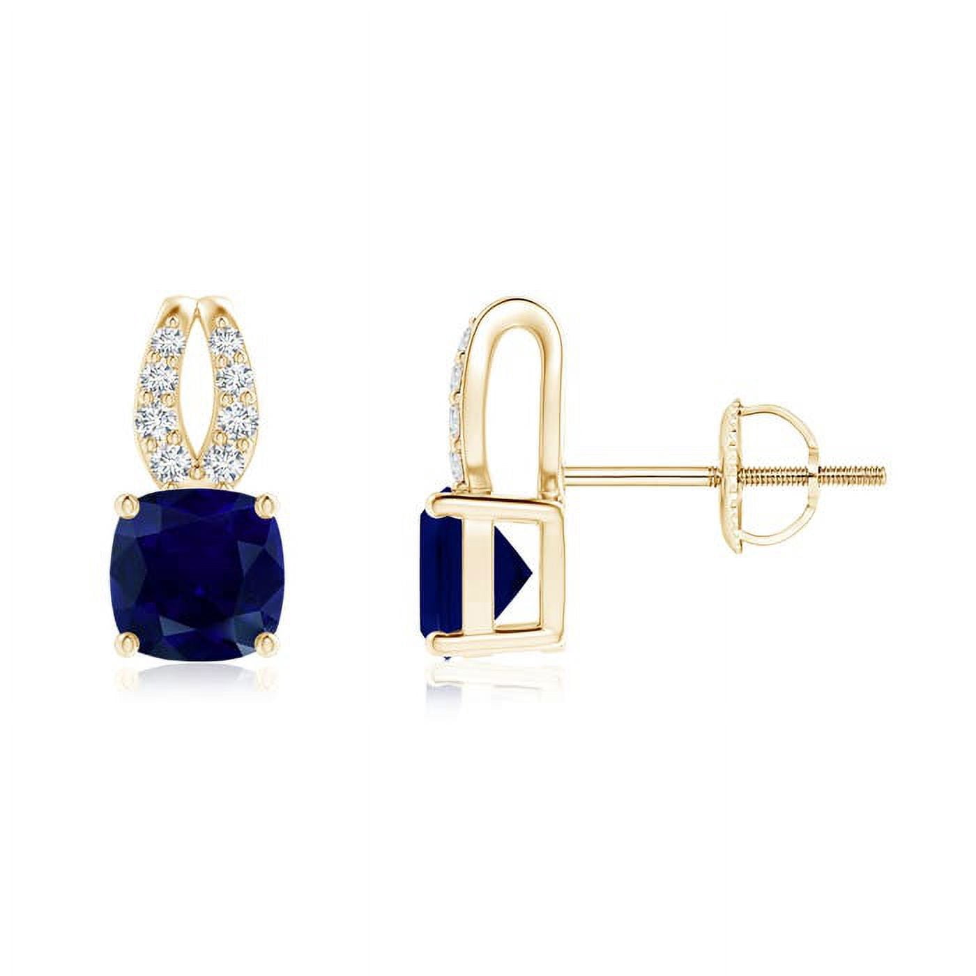ANGARA Natural 1.14 ct Blue Sapphire Stud Earrings with Diamonds in 14K ...