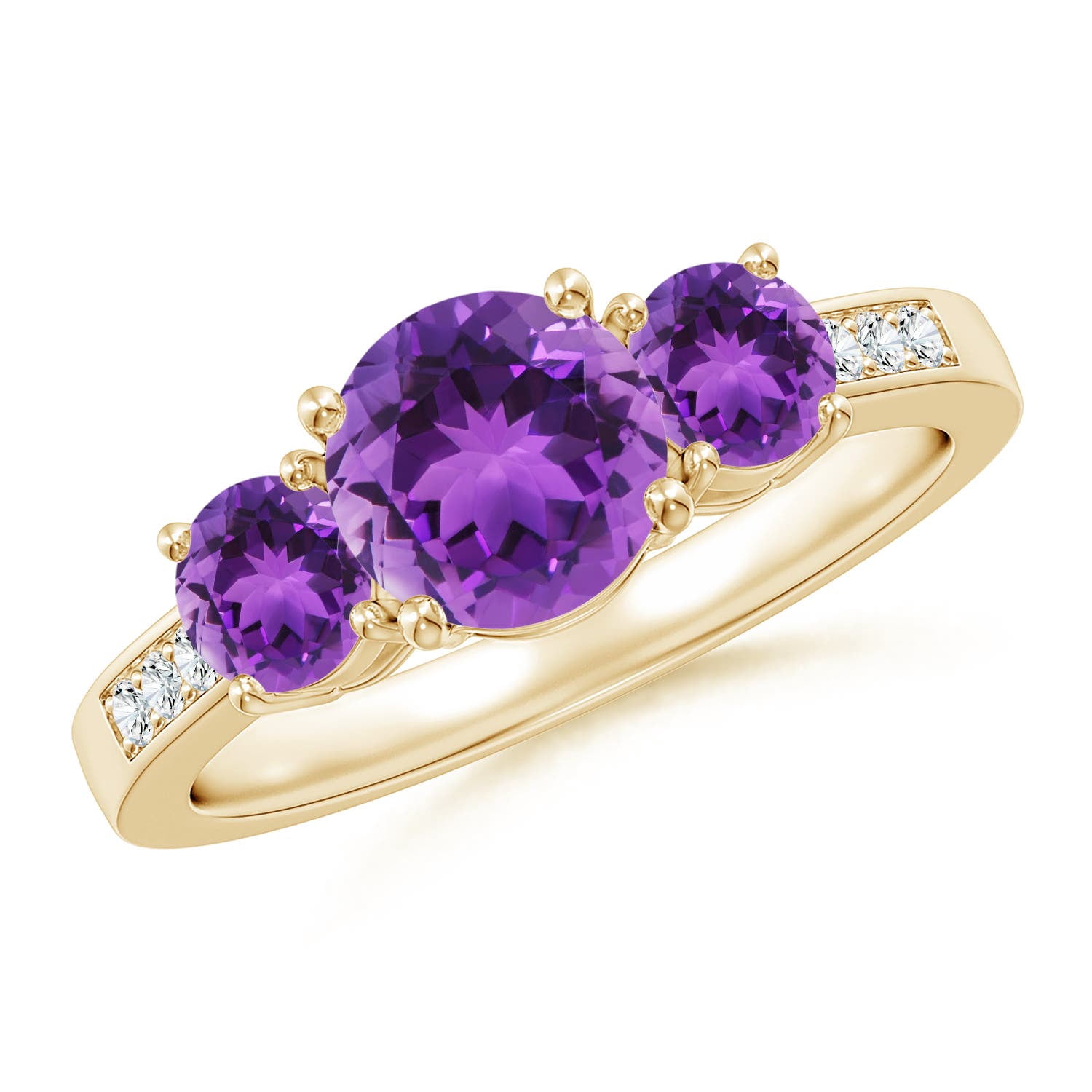 ANGARA Natural Three Stone Round 1.15 ct Amethyst Ring with Diamond ...