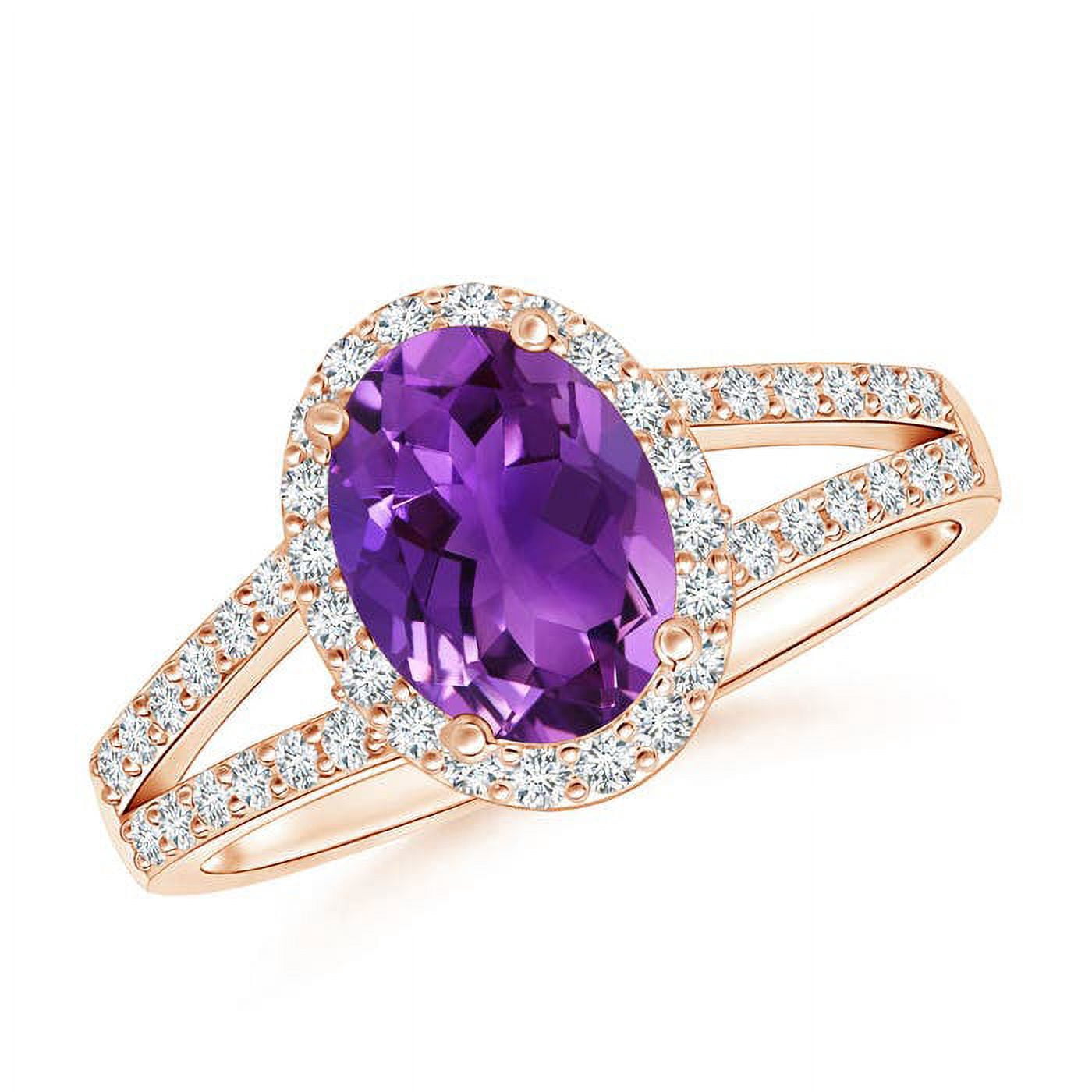 ANGARA Natural Oval 1.15 ct Amethyst Split Shank Halo Ring in 14K Rose ...