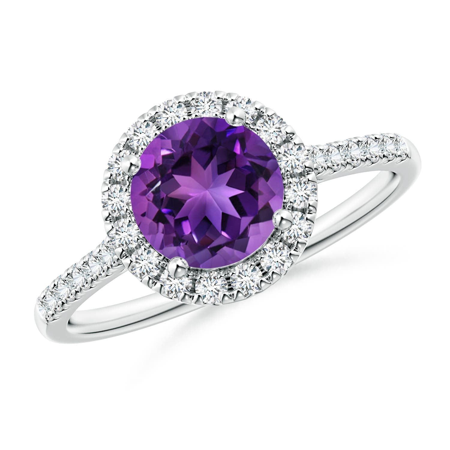 ANGARA Natural Round 1.15 ct Amethyst Halo Ring with Diamond Accents in ...