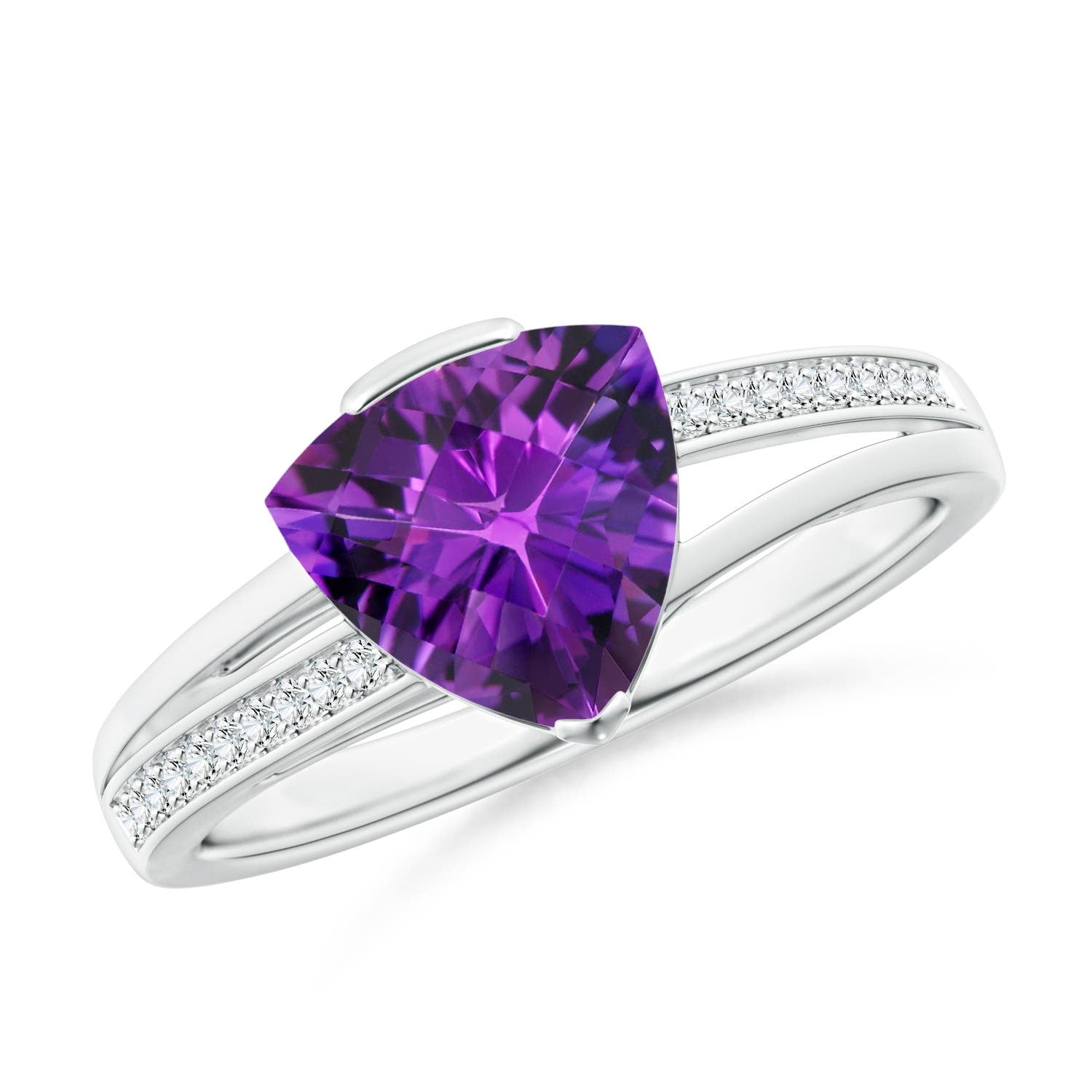 ANGARA Natural Trillion Checker-Cut 1.2 ct Amethyst Split Shank Ring in ...