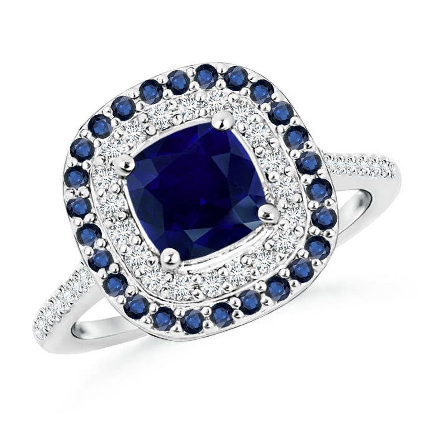 ANGARA Natural 1 Ct Sapphire and Diamond Double Halo Ring in 14K White ...