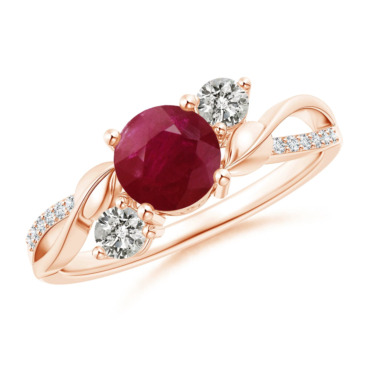 ANGARA Natural 1 ct Ruby and Diamond Twisted Vine Ring in 14K Rose Gold ...