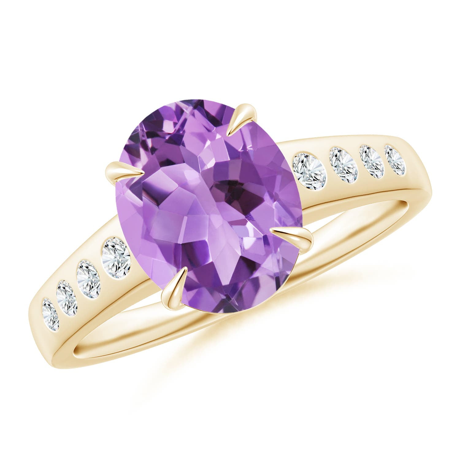 ANGARA Natural Oval 2.28 ct Amethyst Ring with Flush-Set Diamonds in ...