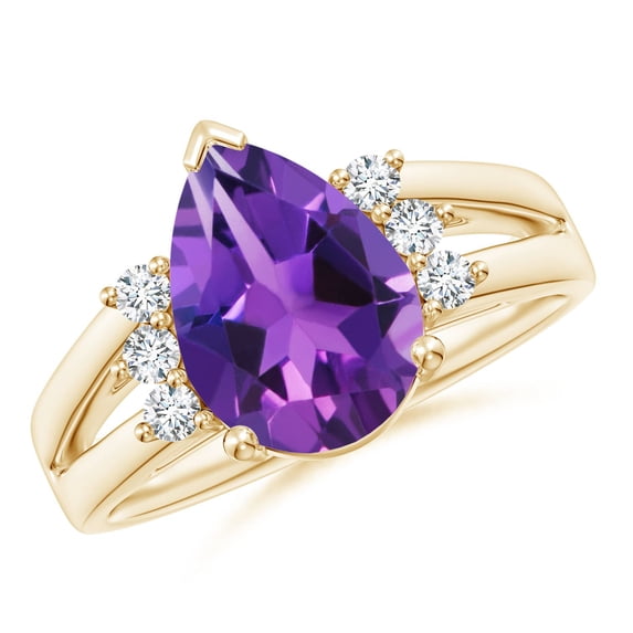 ANGARA Natural Pear 2.6 ct Amethyst Ring with Triple Diamond Accents in ...