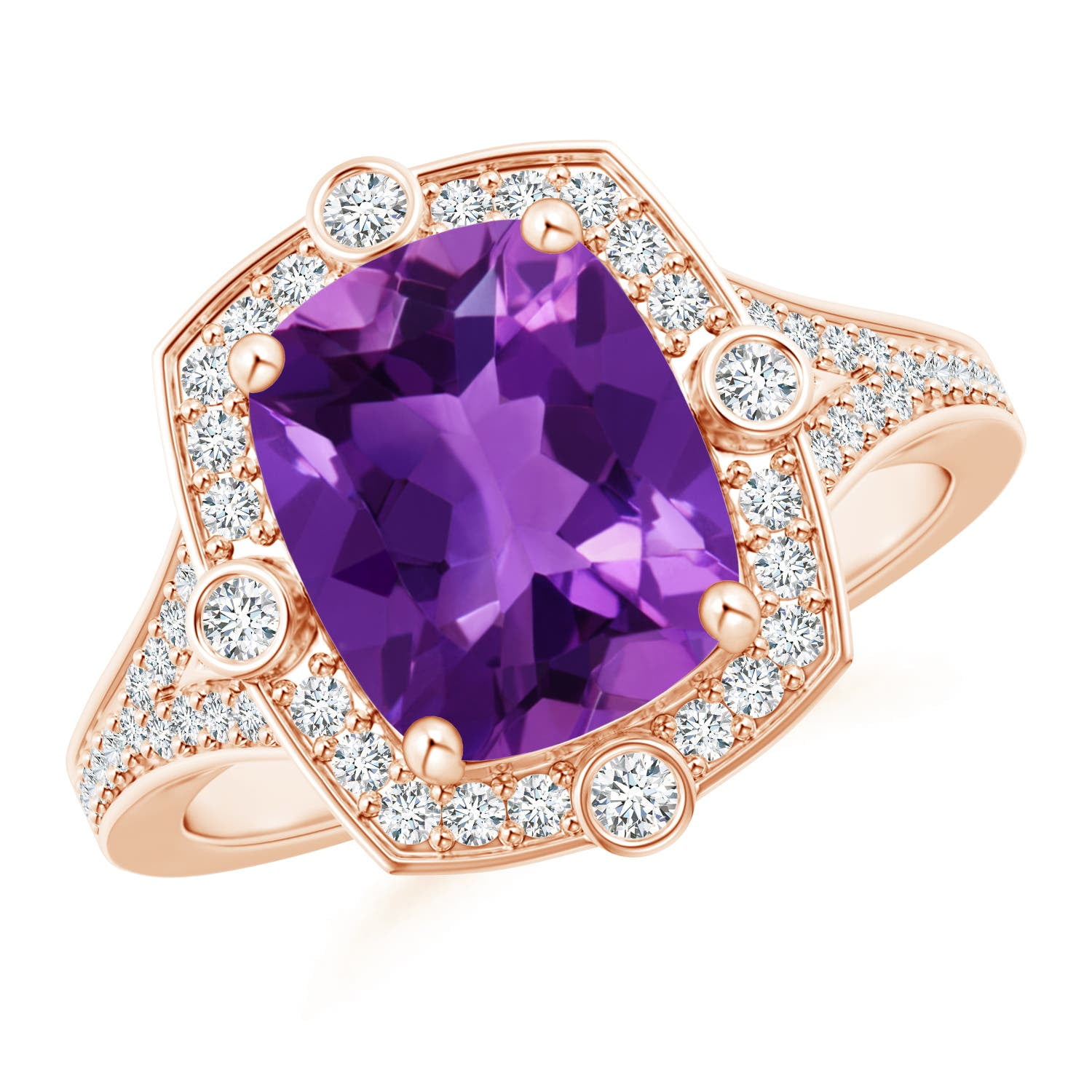 ANGARA Natural Inspired Cushion 2.7 ct Amethyst Ring with Diamond Halo ...