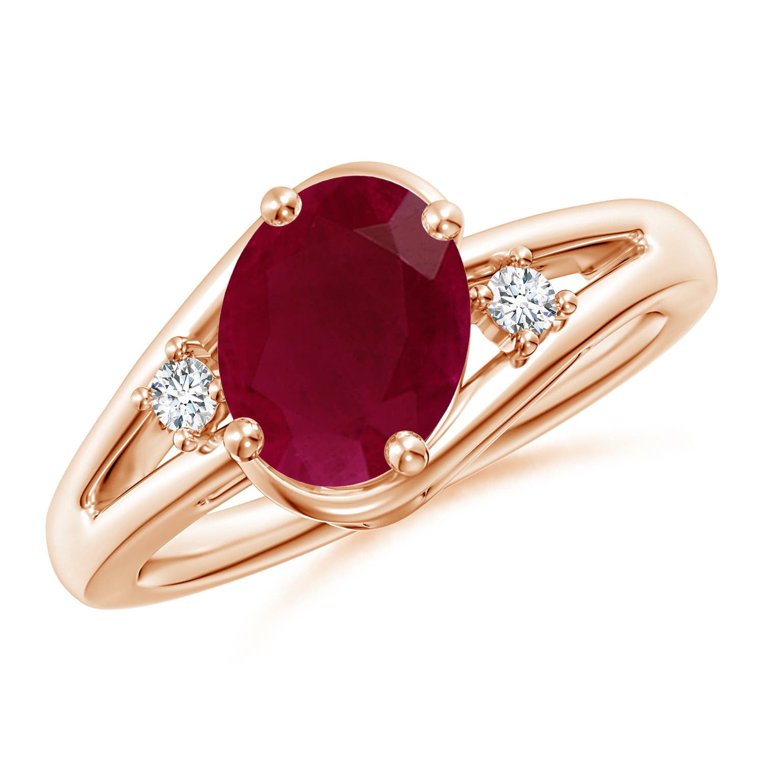 ANGARA Natural 2 ct Ruby and Diamond Split Shank Ring in 14K Rose Gold ...