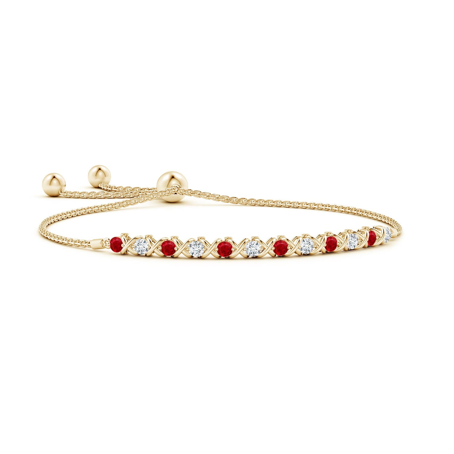 ANGARA Natural Alternate Ruby and Diamond XO Bolo Bracelet in 14K Yellow Gold for Women (Size-2 ...