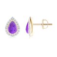 ANGARA Natural Bezel-Set Pear-Shaped Amethyst Studs with Beaded Halo in ...