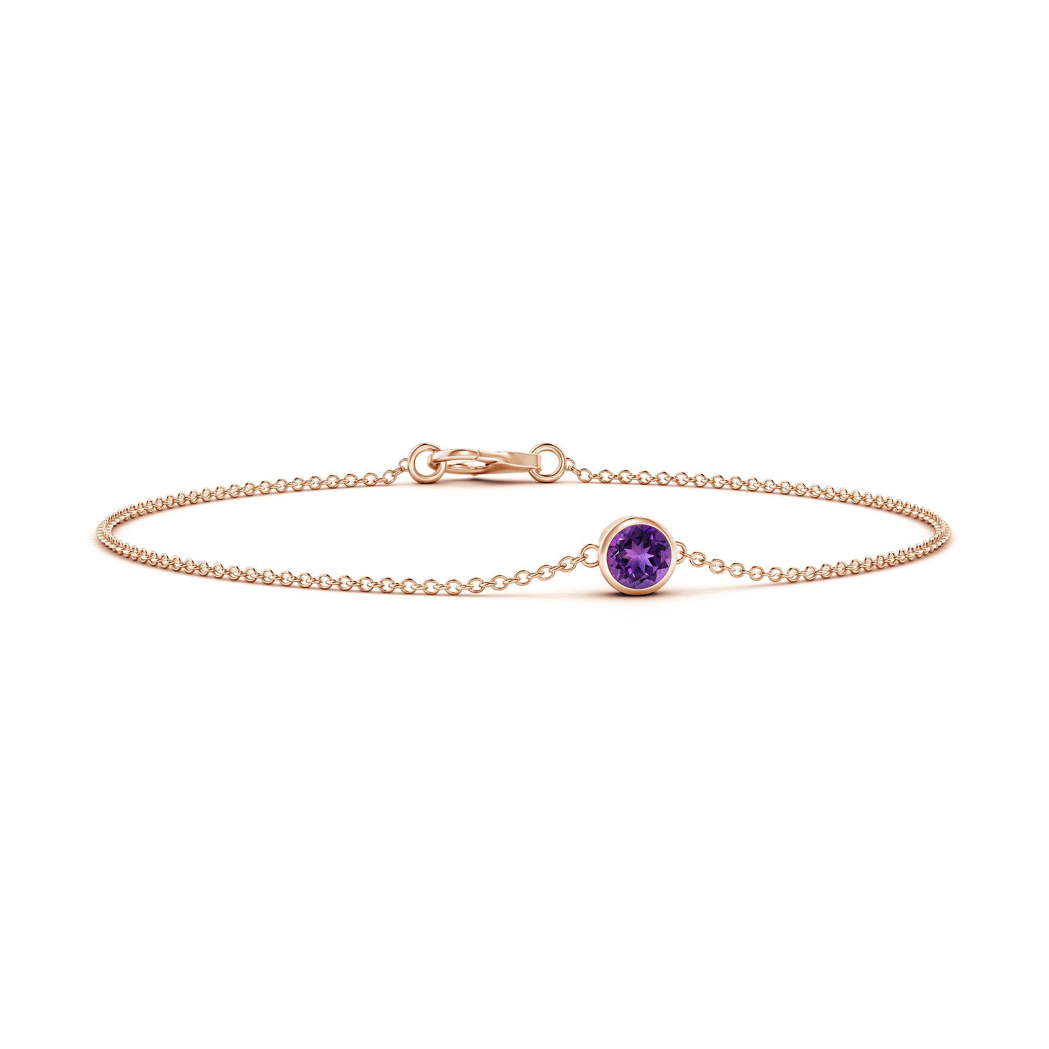 ANGARA Natural Bezel-Set Round Amethyst Chain Bracelet in 14K Rose Gold ...