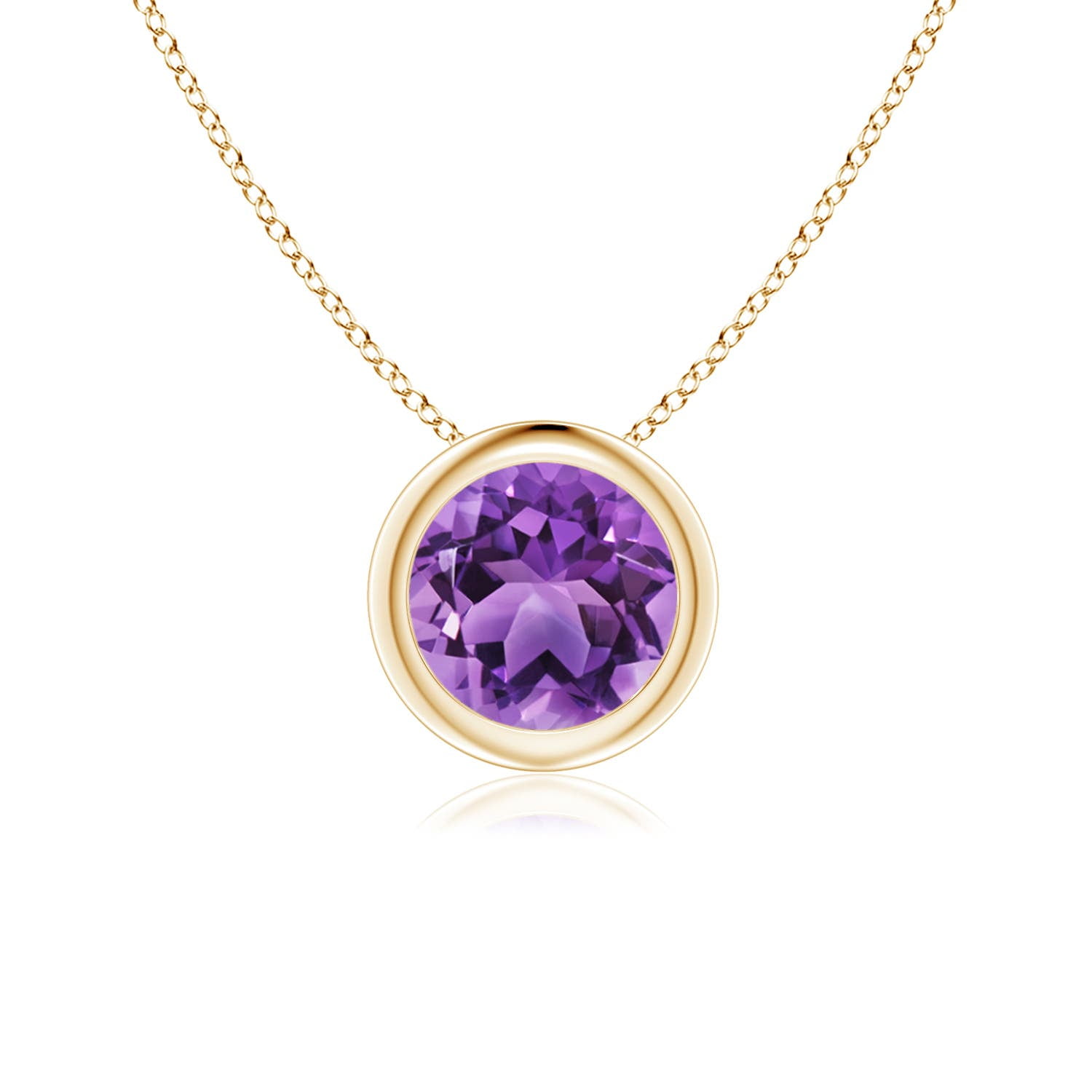 ANGARA Natural Bezel-Set Round Amethyst Solitaire Pendant in 14K Yellow Gold for Women (Size-6mm ...