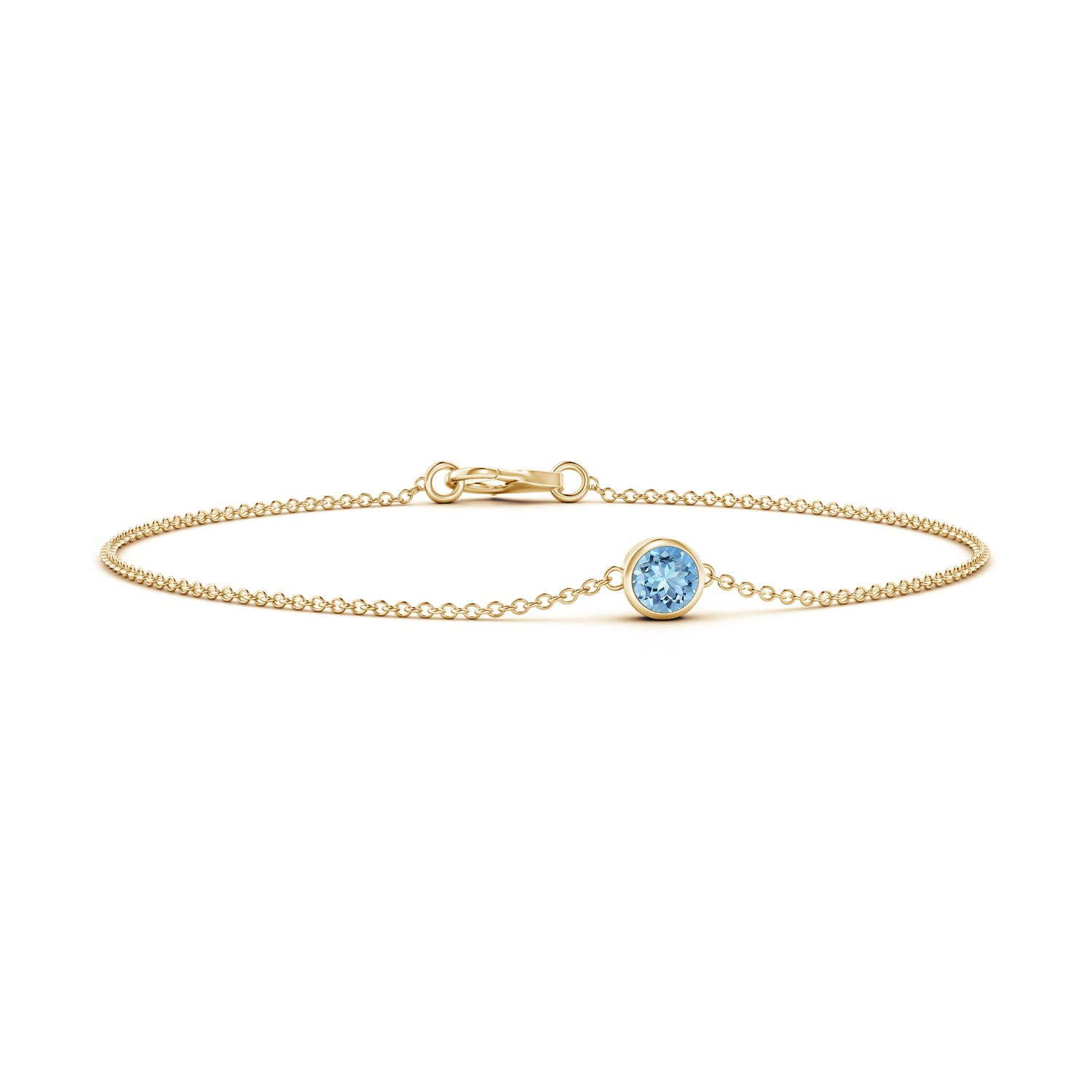 ANGARA Natural Bezel-Set Round Aquamarine Chain Bracelet in 14K Yellow Gold for Women (Size-4mm ...