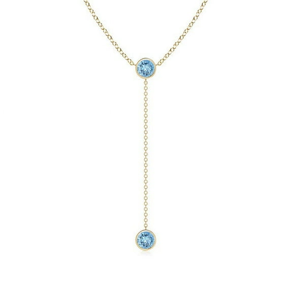 ANGARA Natural Bezel-Set Round Aquamarine Lariat Style Necklace in 14K ...