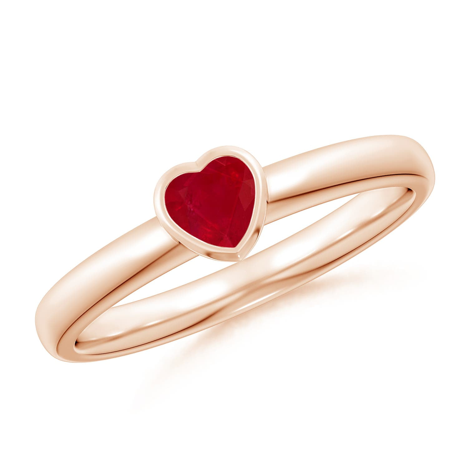 ANGARA Natural Bezel-Set Solitaire Heart Ruby Promise Ring in 14K Rose Gold for Women (Size-4mm ...