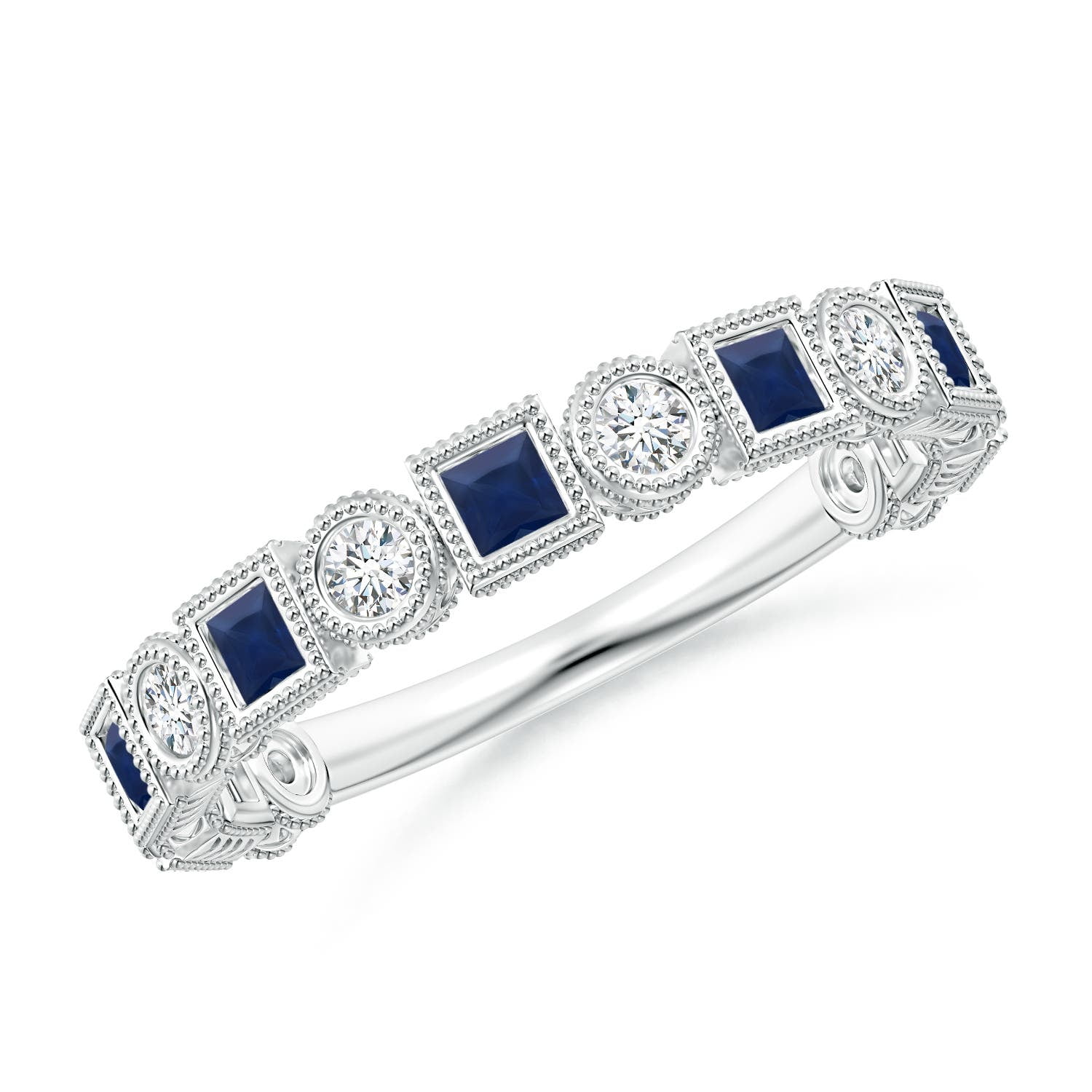 ANGARA Natural Bezel-Set Square Sapphire and Diamond Ring in 14K White ...