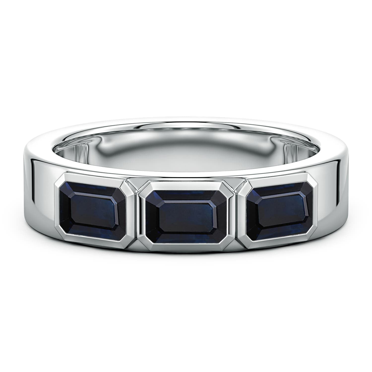 ANGARA Natural Blue Sapphire Ring for Men - Bezel Set Emerald-Cut Blue ...