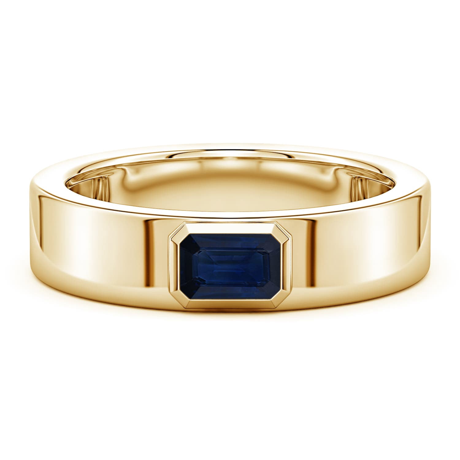 ANGARA Natural Blue Sapphire Ring for Men - Bezel Set Emerald-Cut ...