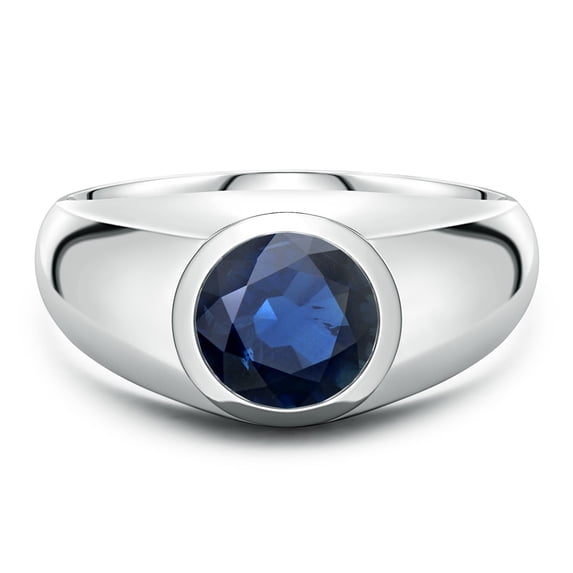 ANGARA Natural Blue Sapphire Ring for Men - Round Sapphire Men’s Signet ...