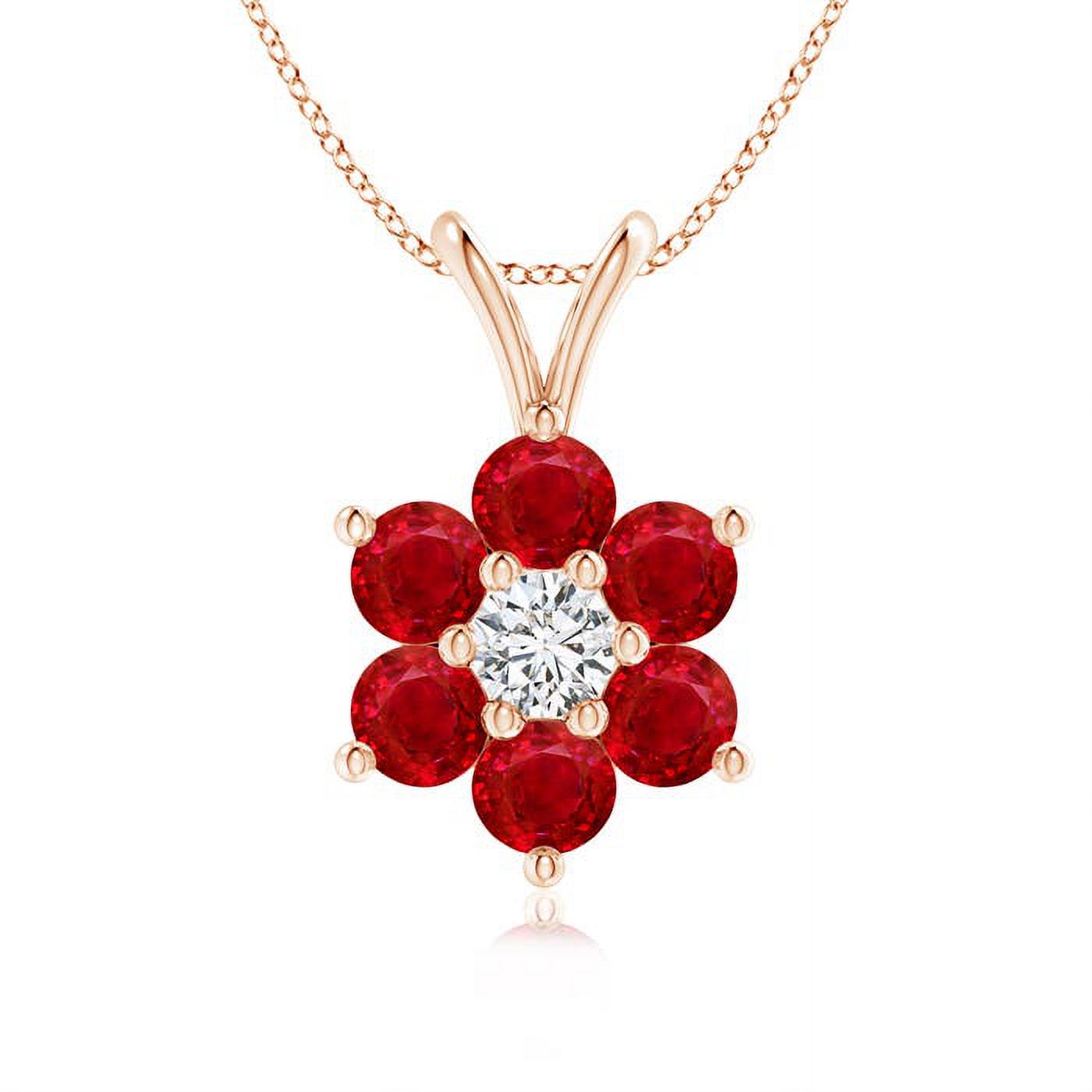 ANGARA Natural Classic Six Petal Ruby Flower Pendant with Diamond in 14K Rose Gold for Women ...