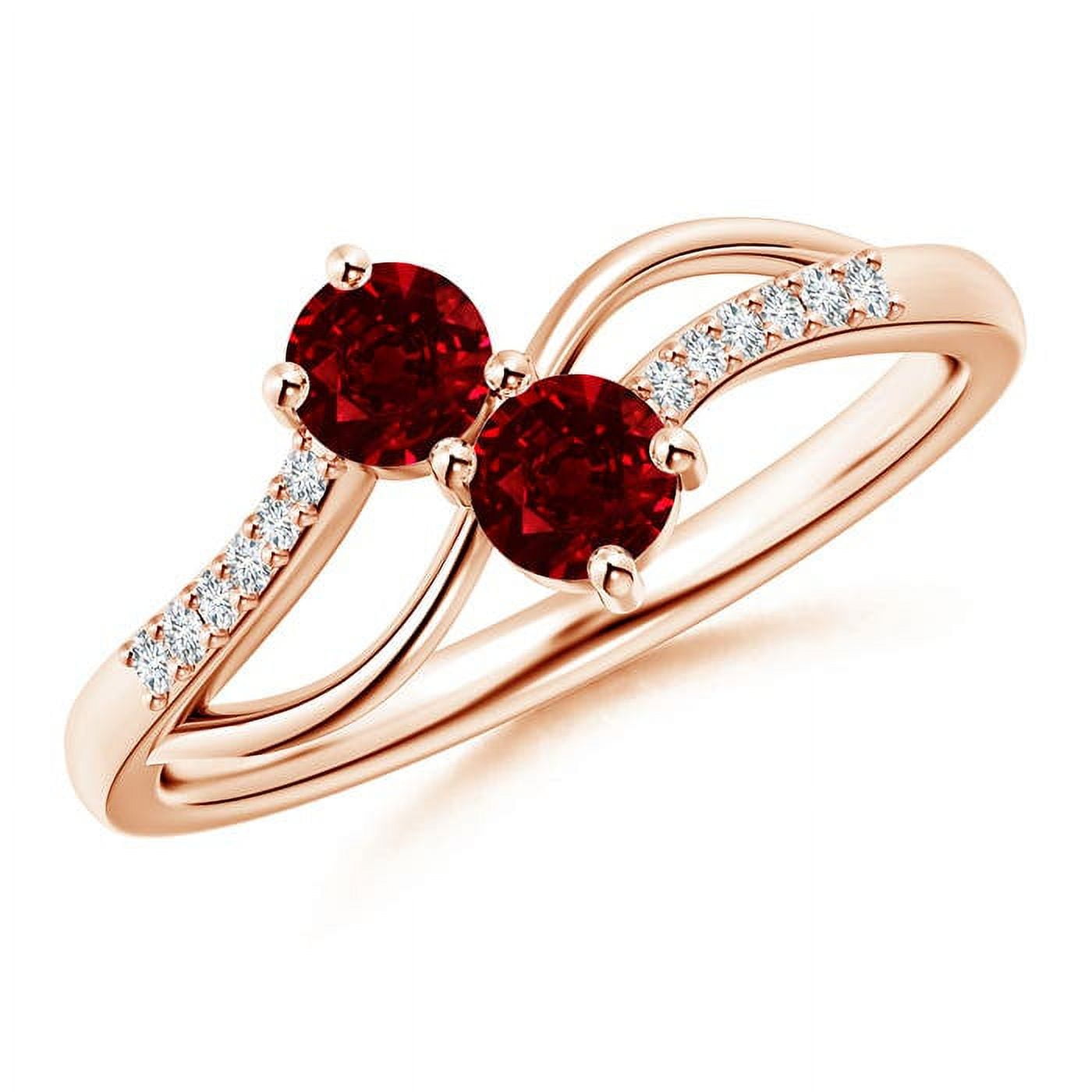 ANGARA Natural Classic Two Stone Ruby Bypass Split Shank Ring in 14K Rose Gold for Women (Size-3 ...