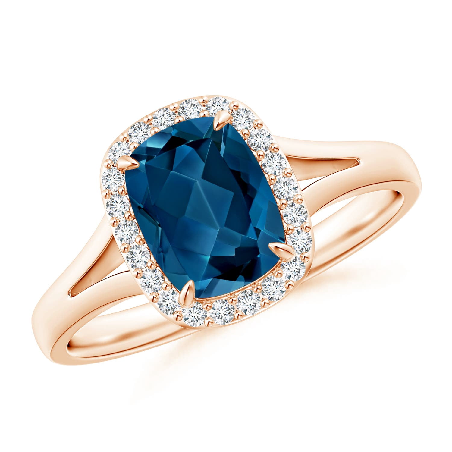 ANGARA Natural 1.6 ct London Blue Topaz Halo Split Shank Ring in 14K ...
