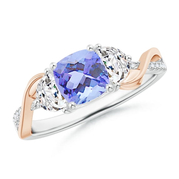 ANGARA Natural Cushion 1.05 ct Tanzanite & Half Moon Diamond Leaf Ring ...