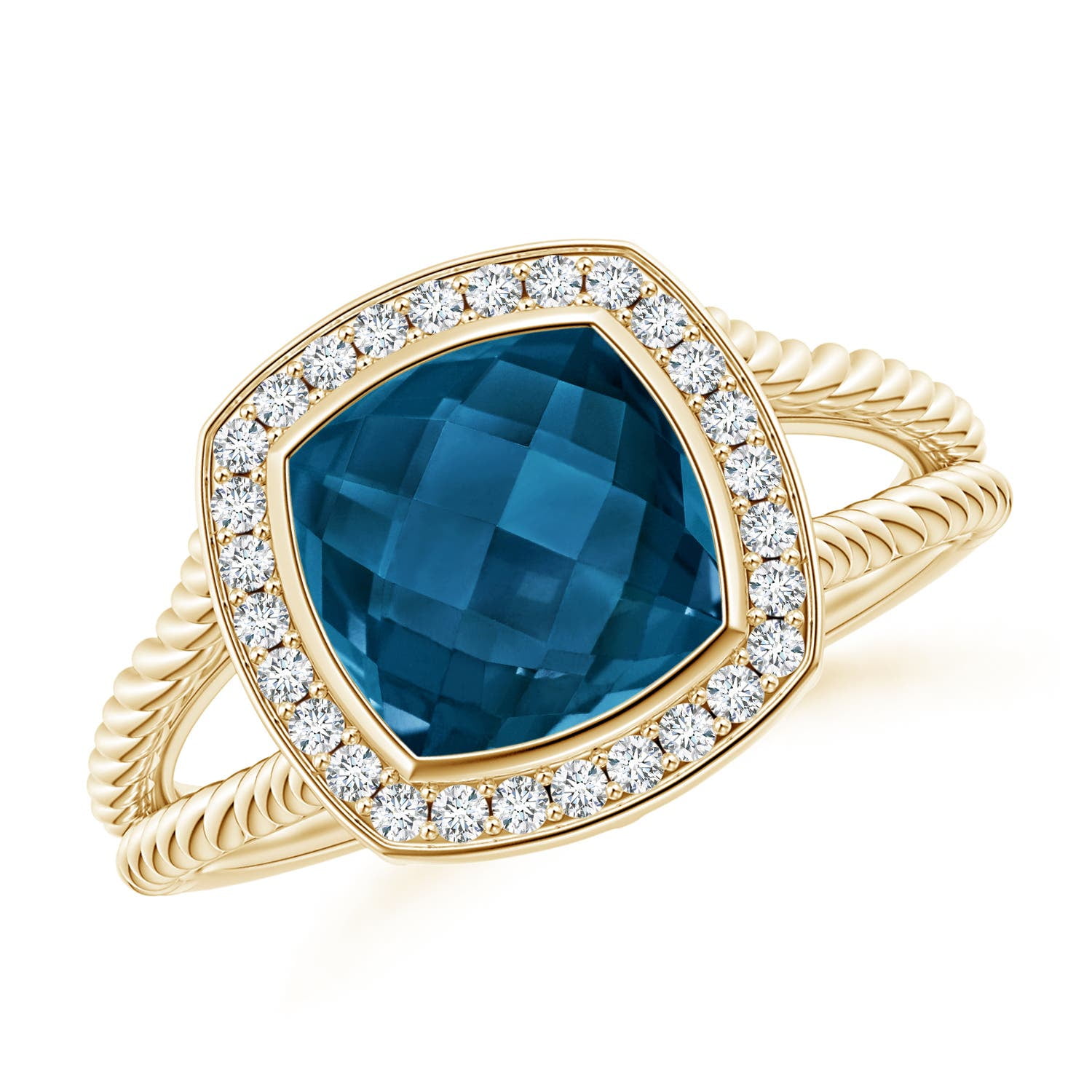 ANGARA Natural 3 ct London Blue Topaz Twisted Rope Ring with Diamond in ...