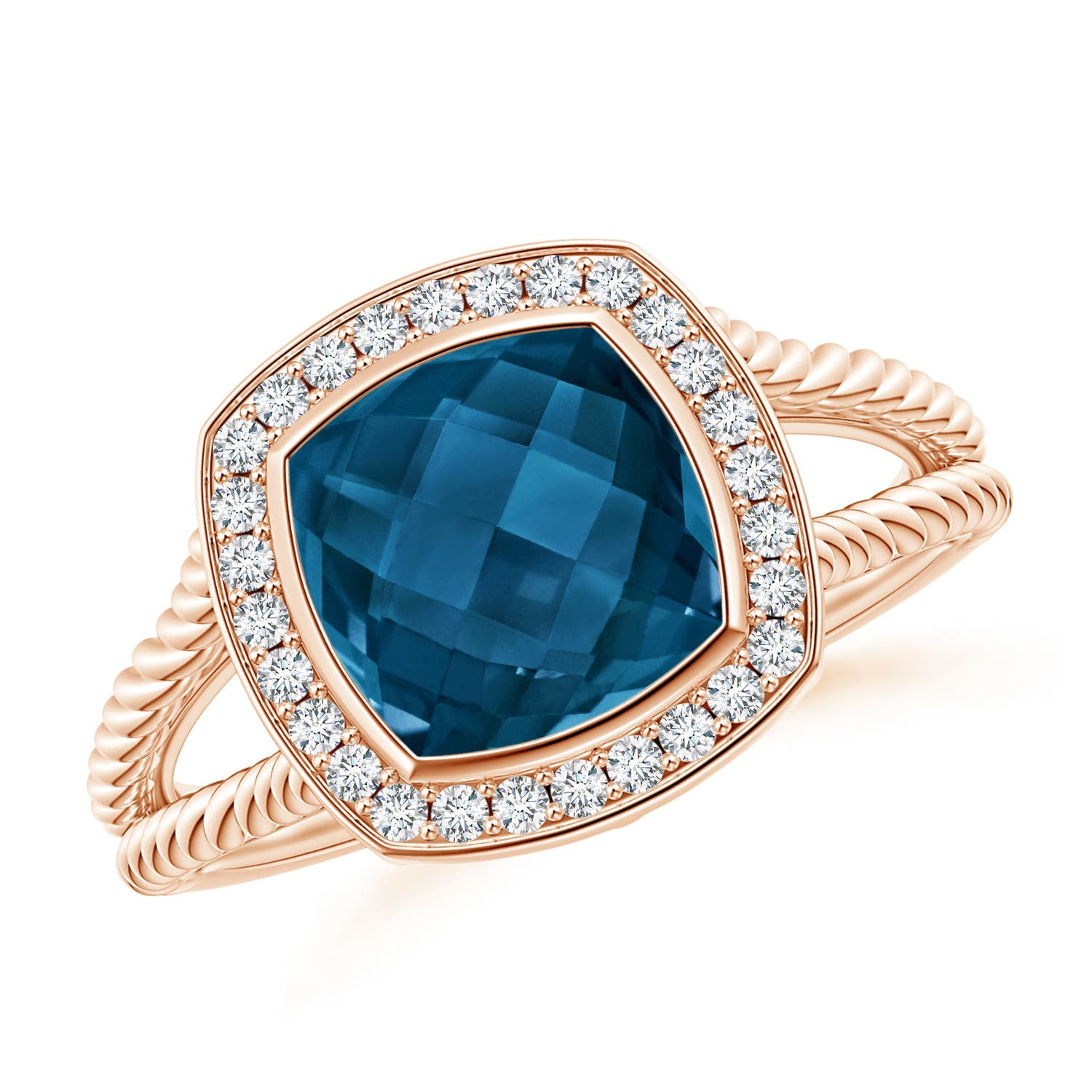 ANGARA Natural 3 ct London Blue Topaz Twisted Rope Ring with Diamond in ...