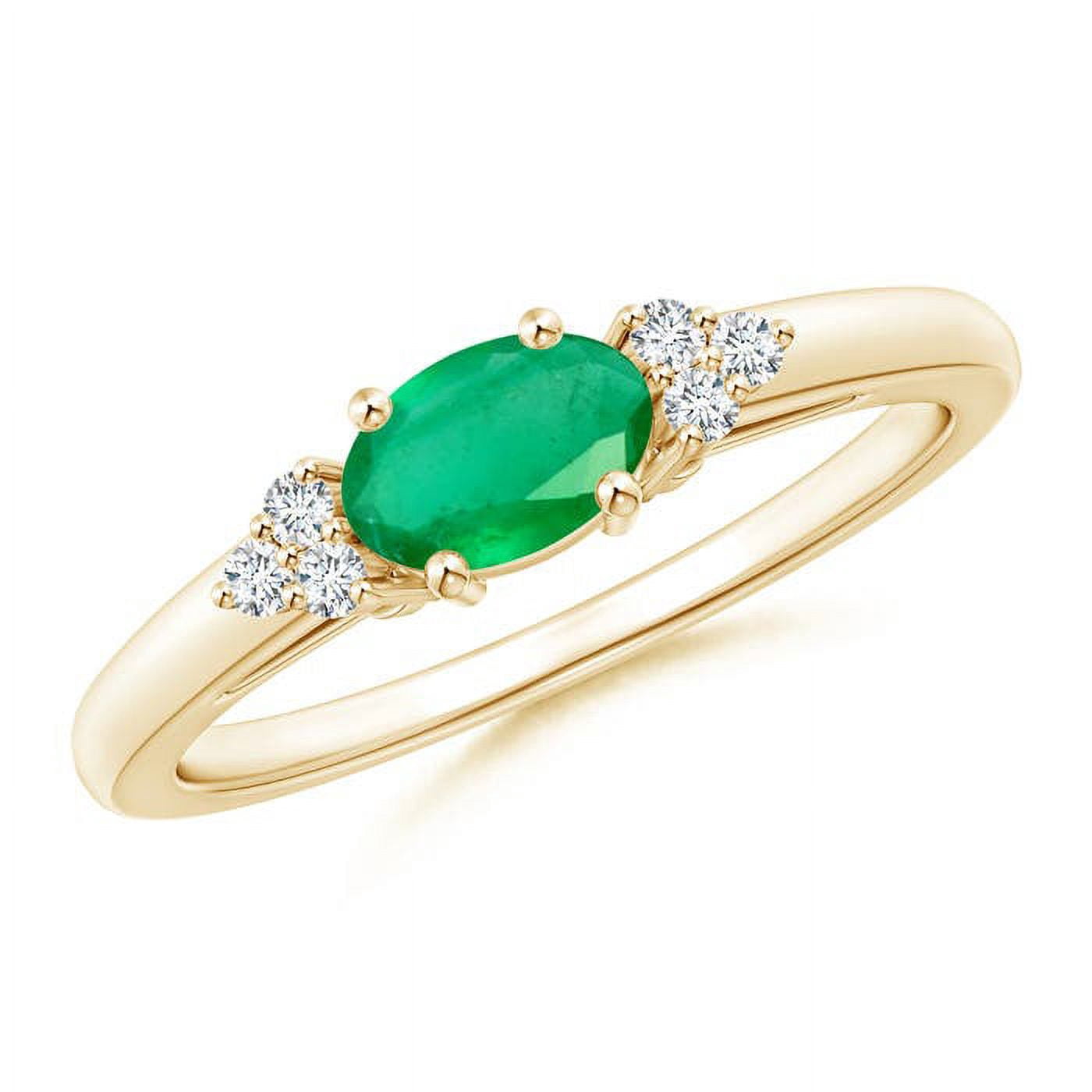 ANGARA Natural East-West Emerald Solitaire Ring with Diamonds in 14K ...
