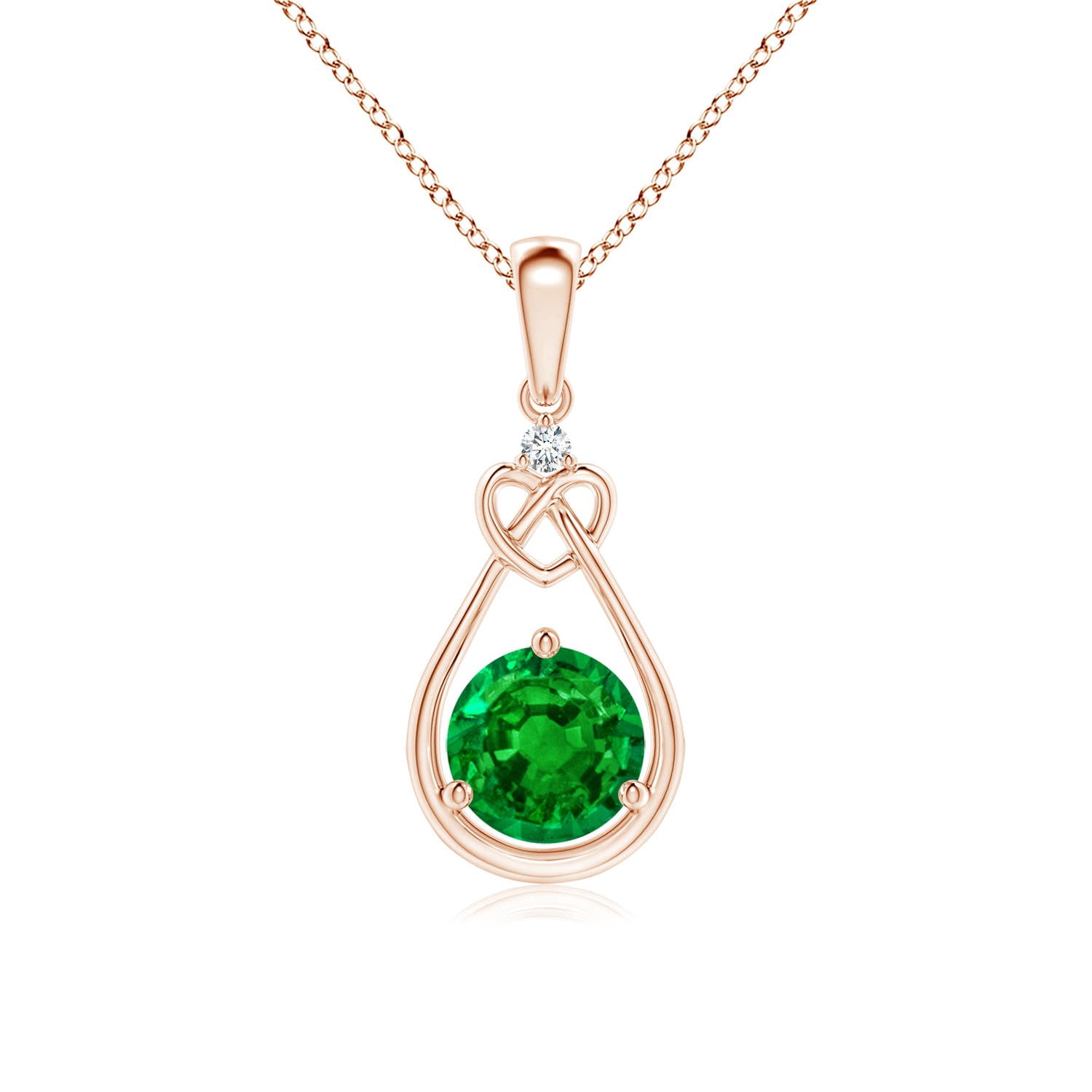 ANGARA Natural Emerald Knotted Heart Pendant with Diamond in 14K Rose ...